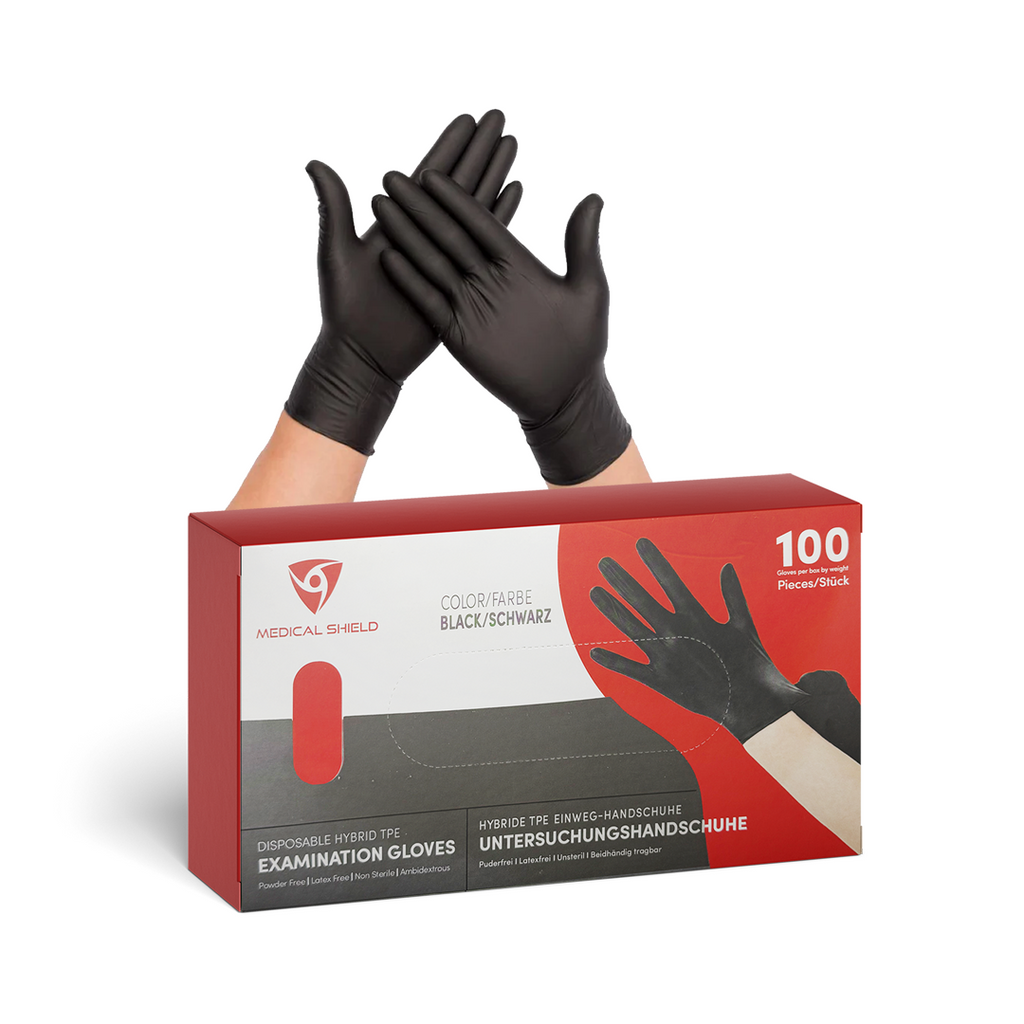 DISPOSABLE HYBRID TPE EXAMINATION GLOVES - BLACK L 100pcs | DOREZA TË ...